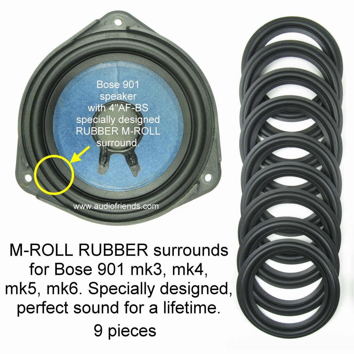 Bose 901 mk3,mk4,mk5,mk6 - 9x M-ROLL RUBBER surround.