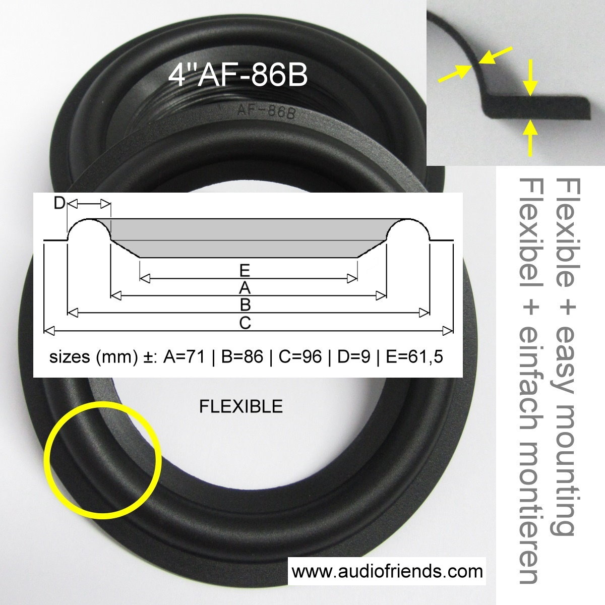 B&O CX100 - 1x RUBBER rand voor reparatie luidspreker